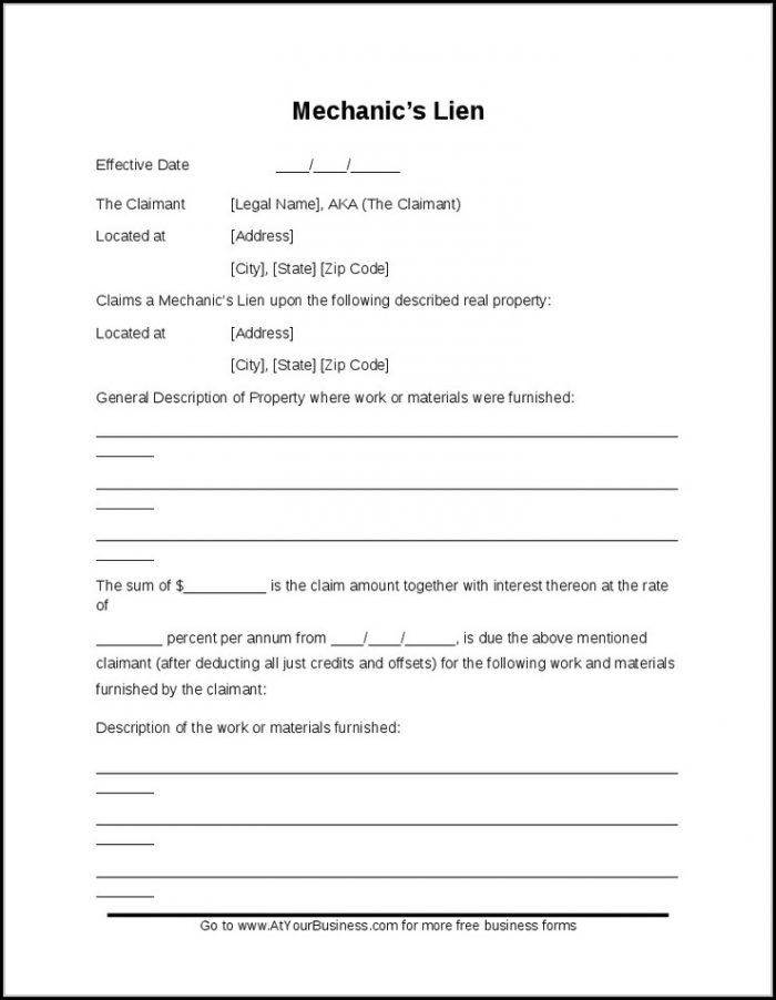 Printable Mechanics Lien Form