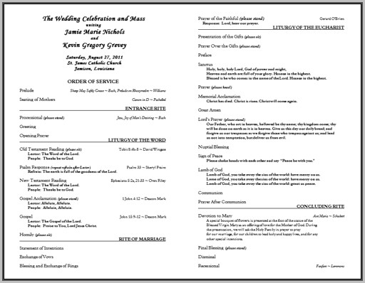 Catholic Wedding Program Template With Mass Wedding