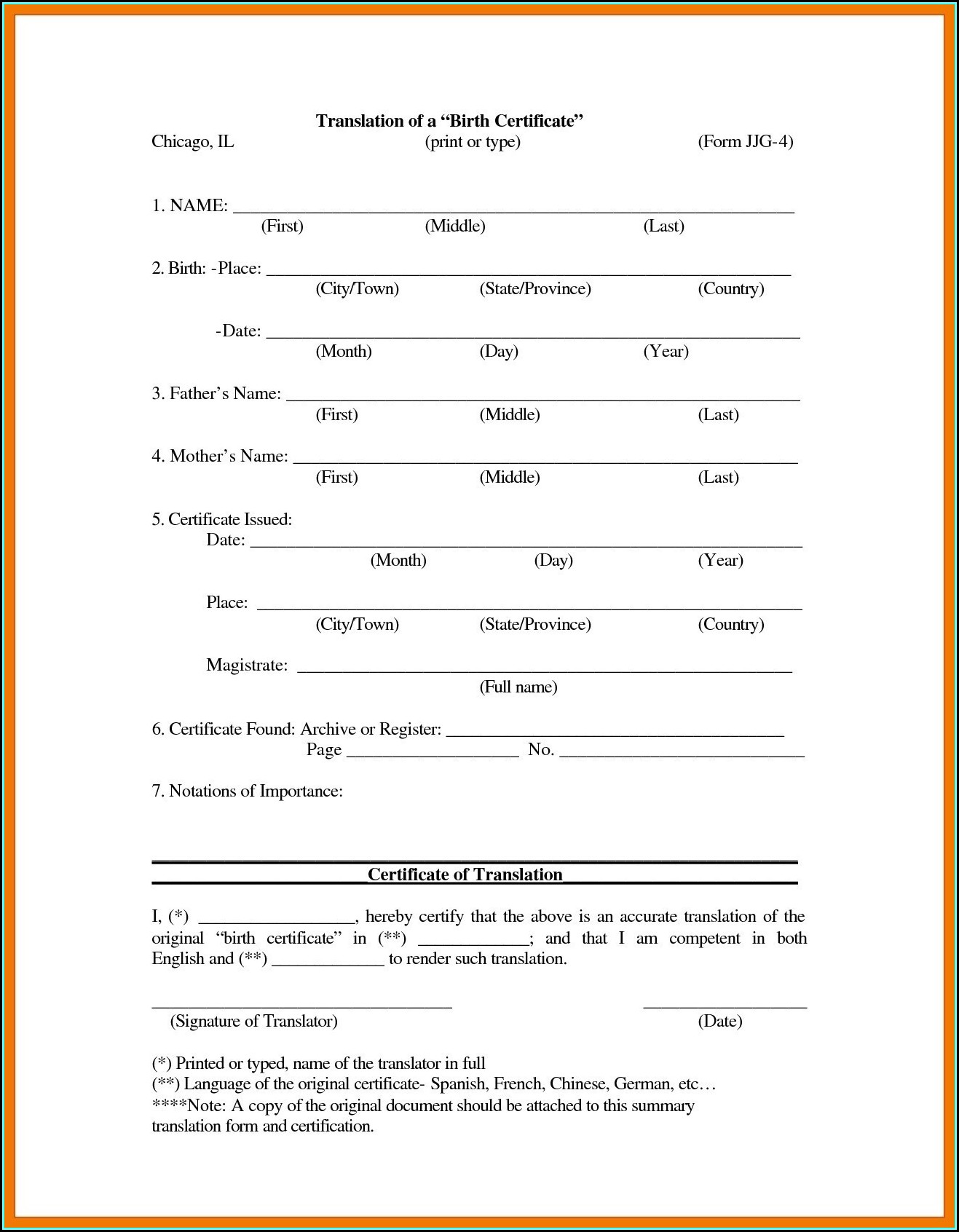 Birth Certificate Translation Template English To Spanish