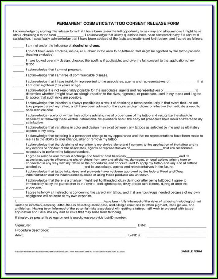 Ssurvivor Consent Form Template For Tattoos